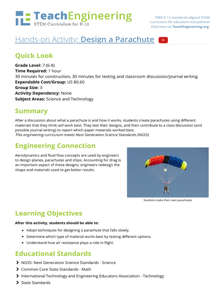 Parachute Design and Testing Activity | PDF | Parachute | Parachuting