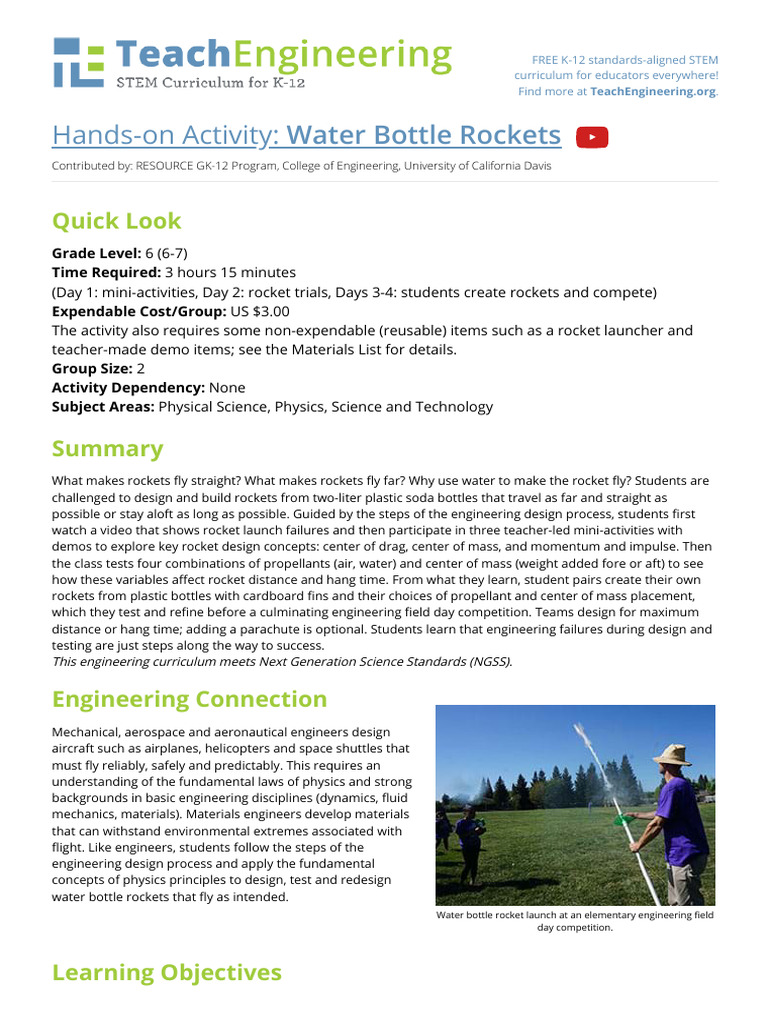 Water Bottle Rockets - Activity - TeachEngineering | PDF | Force | Rocket