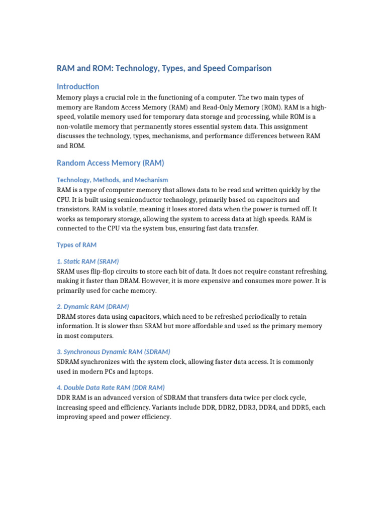 RAM and ROM Perfect Assignment | PDF | Random Access Memory | Read Only Memory