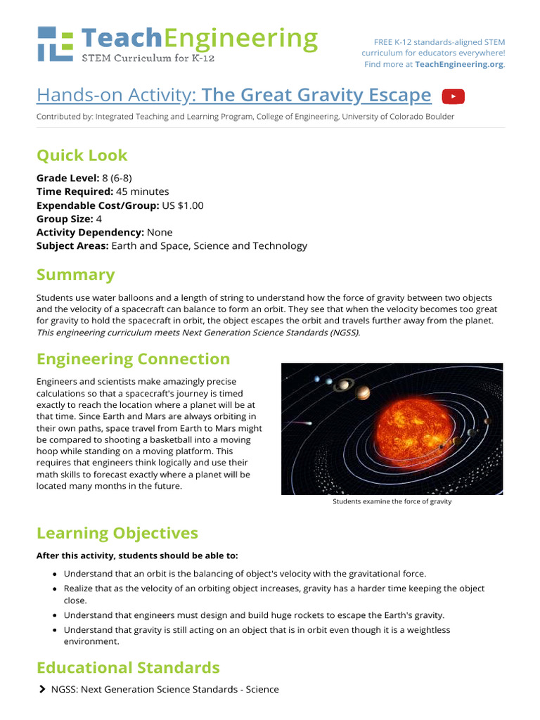 Gravity and Orbits: K-12 STEM Activity | PDF | Orbit | Force
