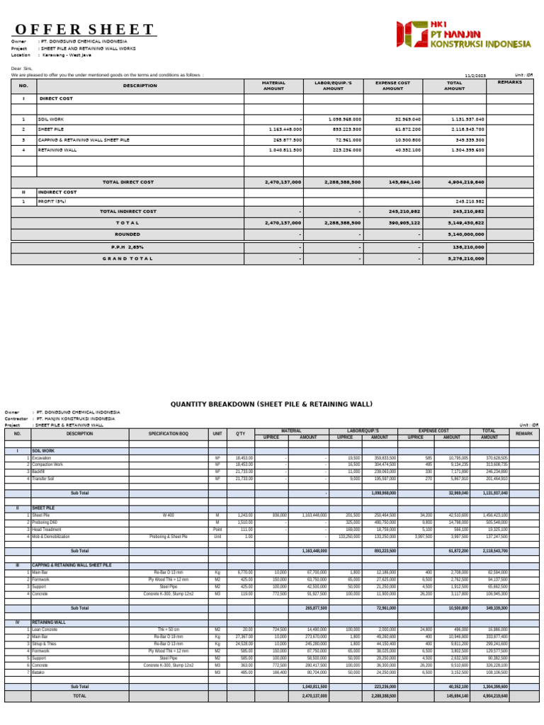 Offer Sheet - Sheet Pile & Retaining Wall - PT. Dong Sung - R0 ...