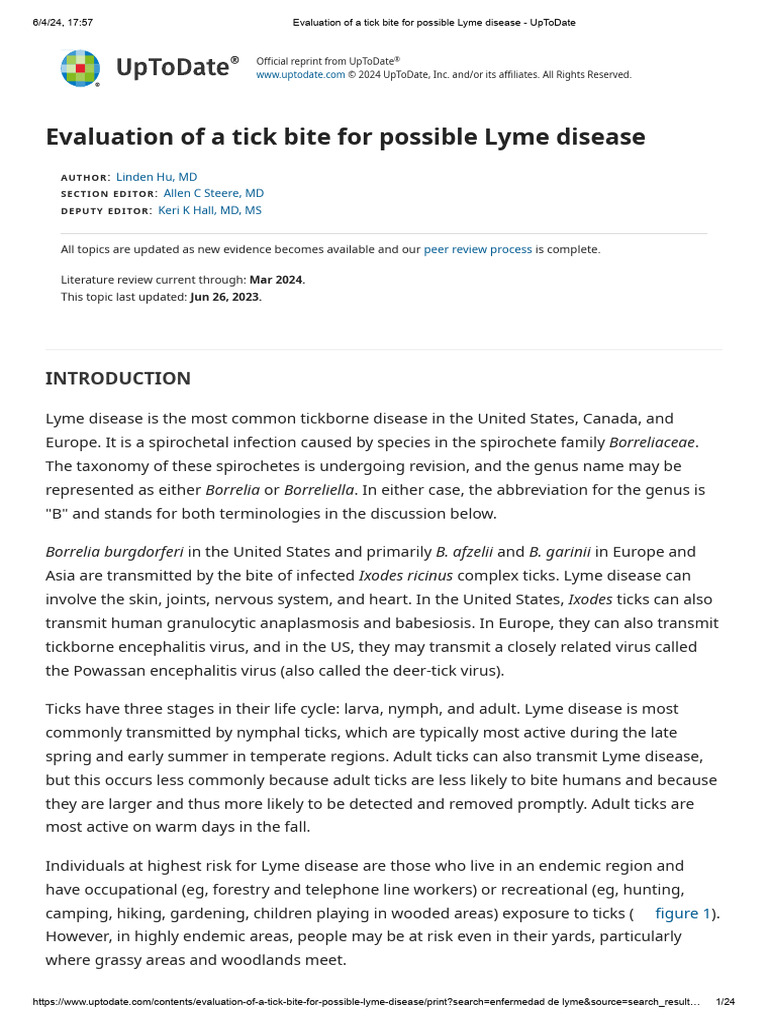Evaluation of A Tick Bite For Possible Lyme Disease - UpToDate | PDF | Lyme Disease | Human ...