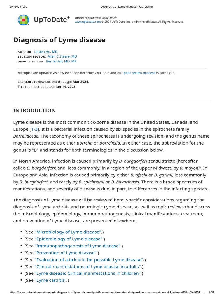 Diagnosis of Lyme Disease - UpToDate | PDF | Lyme Disease | Elisa