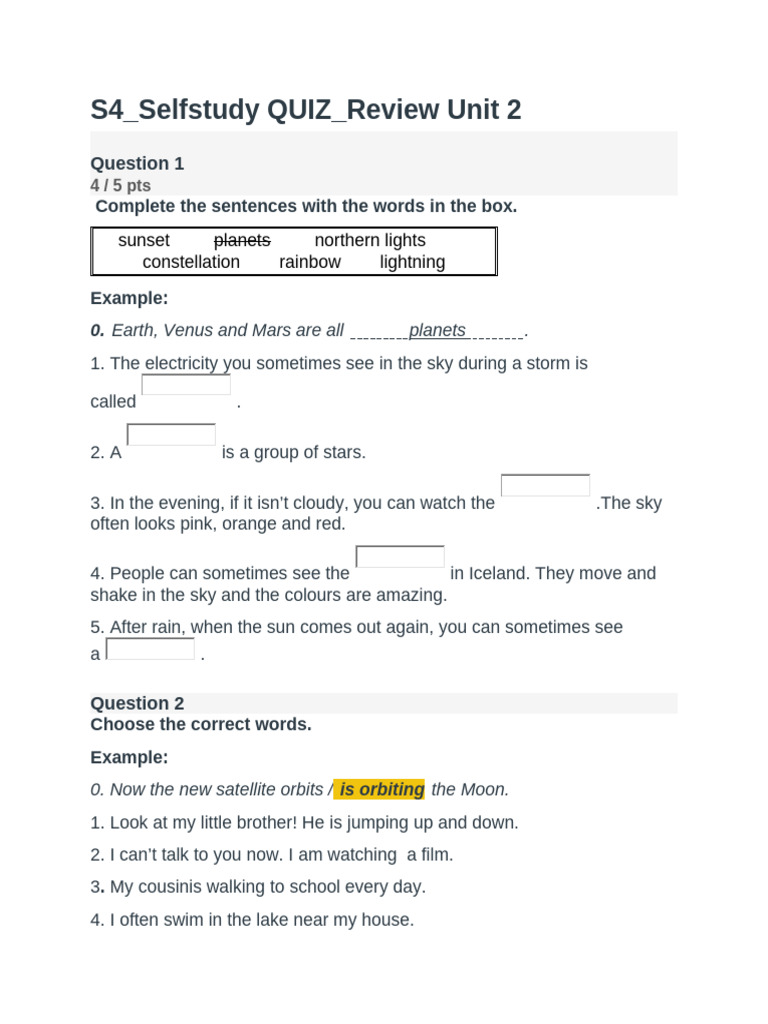 S4 - Selfstudy QUIZ - Review Unit 2 | PDF