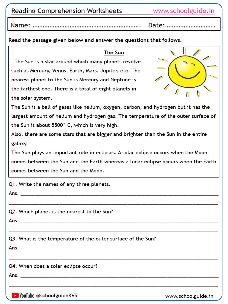 Reading Comprehension Worksheet 18 | PDF | Planets | Sun
