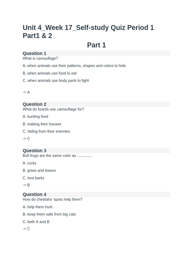 Unit 4 - Week 17 - Self-Study Quiz Period 1 Part1 & 2 | PDF