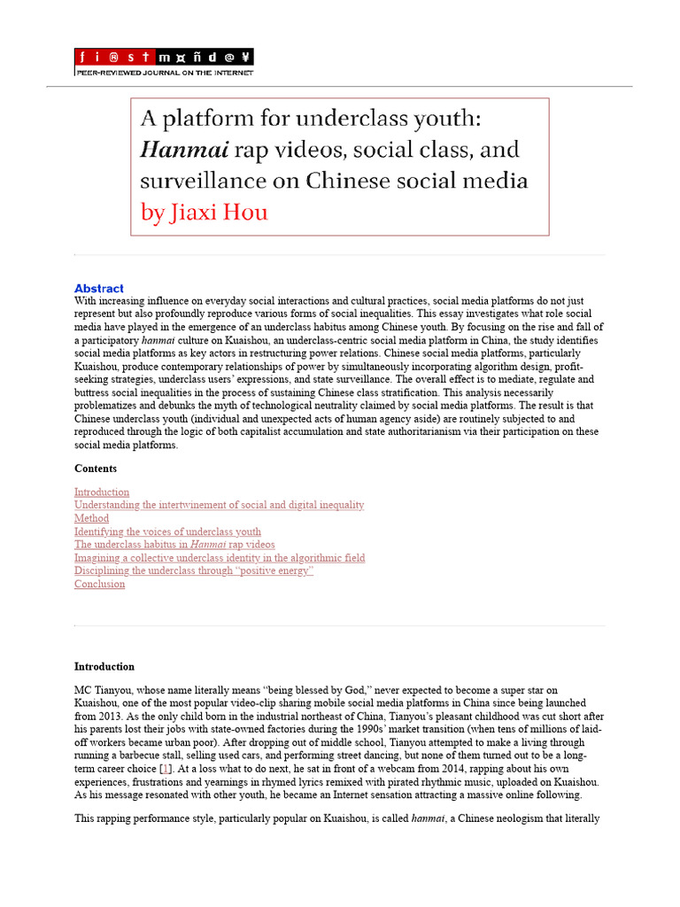 A Platform For Underclass Youth - Hanmai Rap Videos, Social Class, and ...