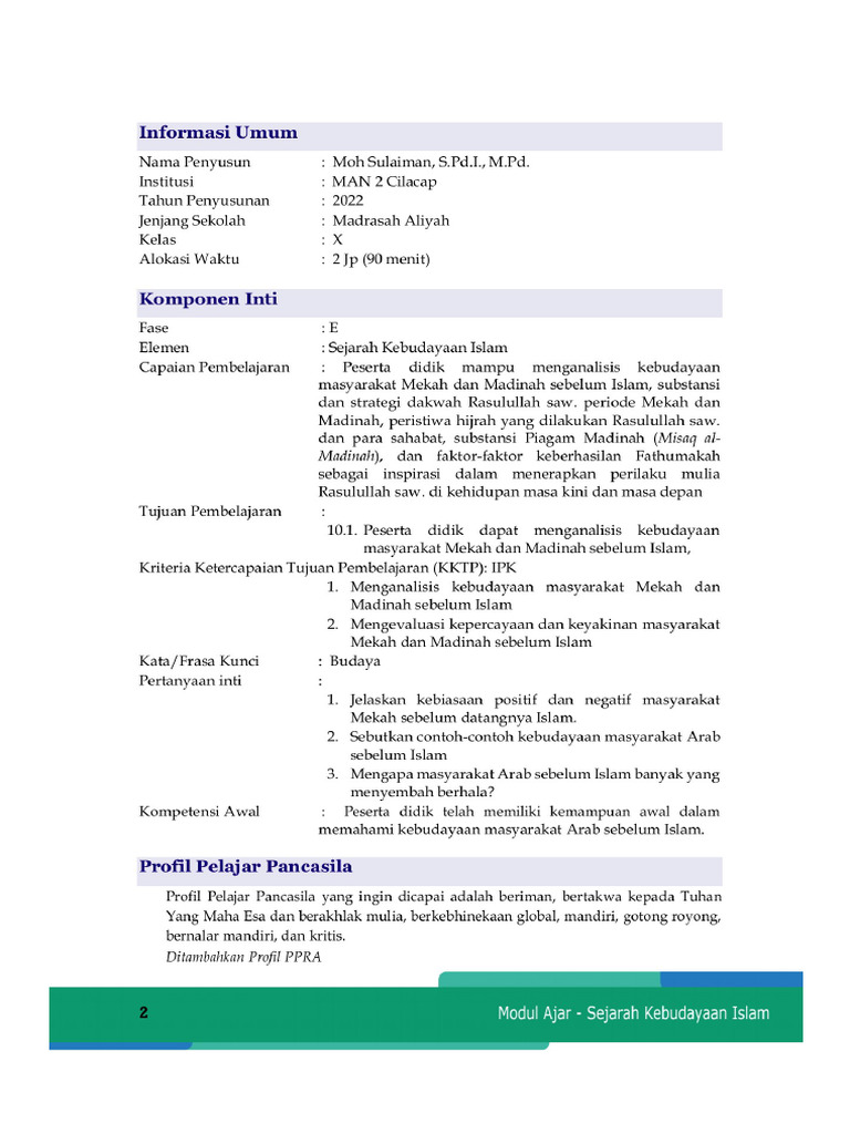 A.3.2. MODUL AJAR - SKI - FASE E - KELAS X - ARAB PRA ISLAM - Moh ...