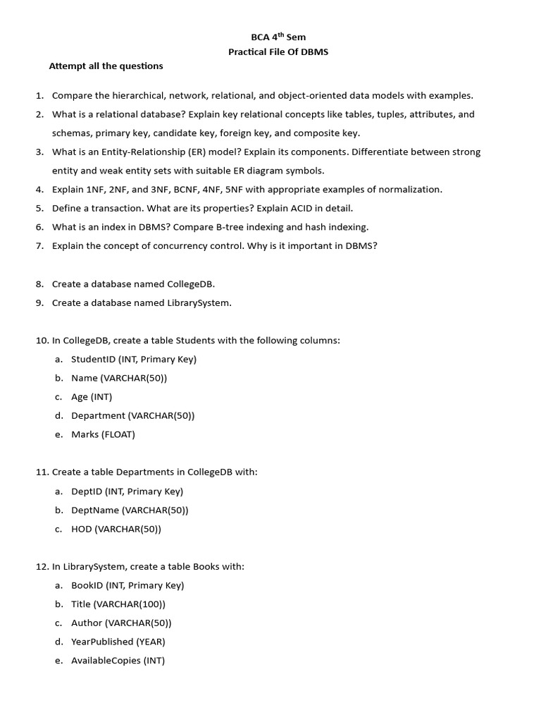 BCA 4th Sem Practical File of DBMS | PDF | Relational Model | Databases