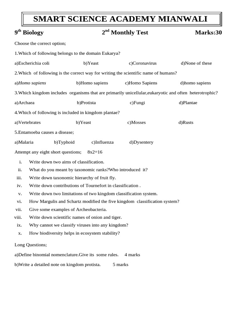 2nd Monthly Test Biology | PDF