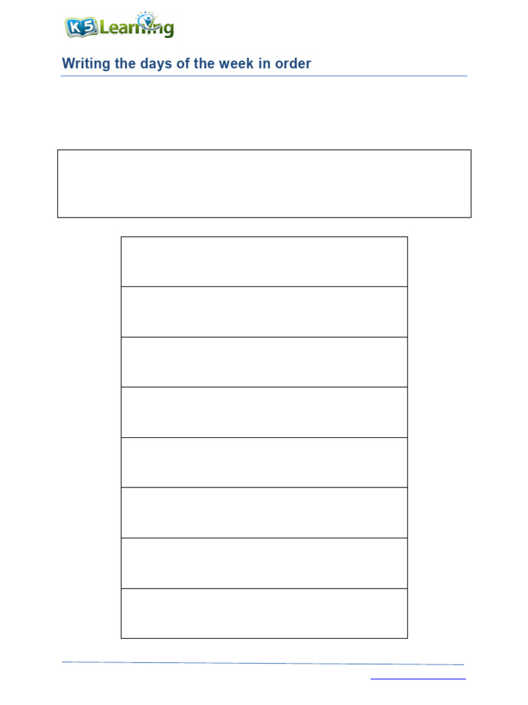 Grade 2 Days of the Week Worksheet | PDF