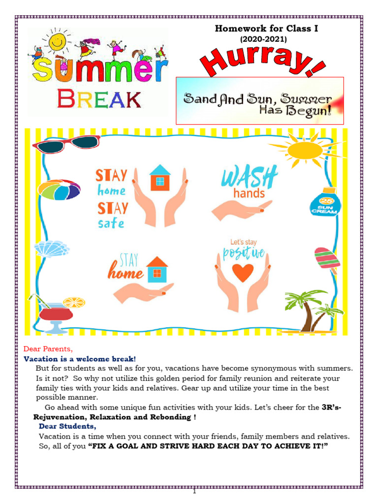 Summer Homework Ideas for Class 1 | PDF