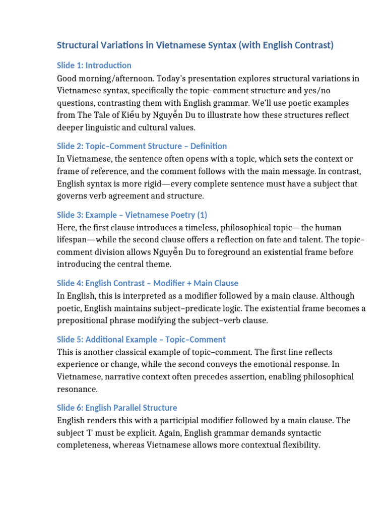 Presentation Script Structural Variations Vietnamese | PDF | Question ...