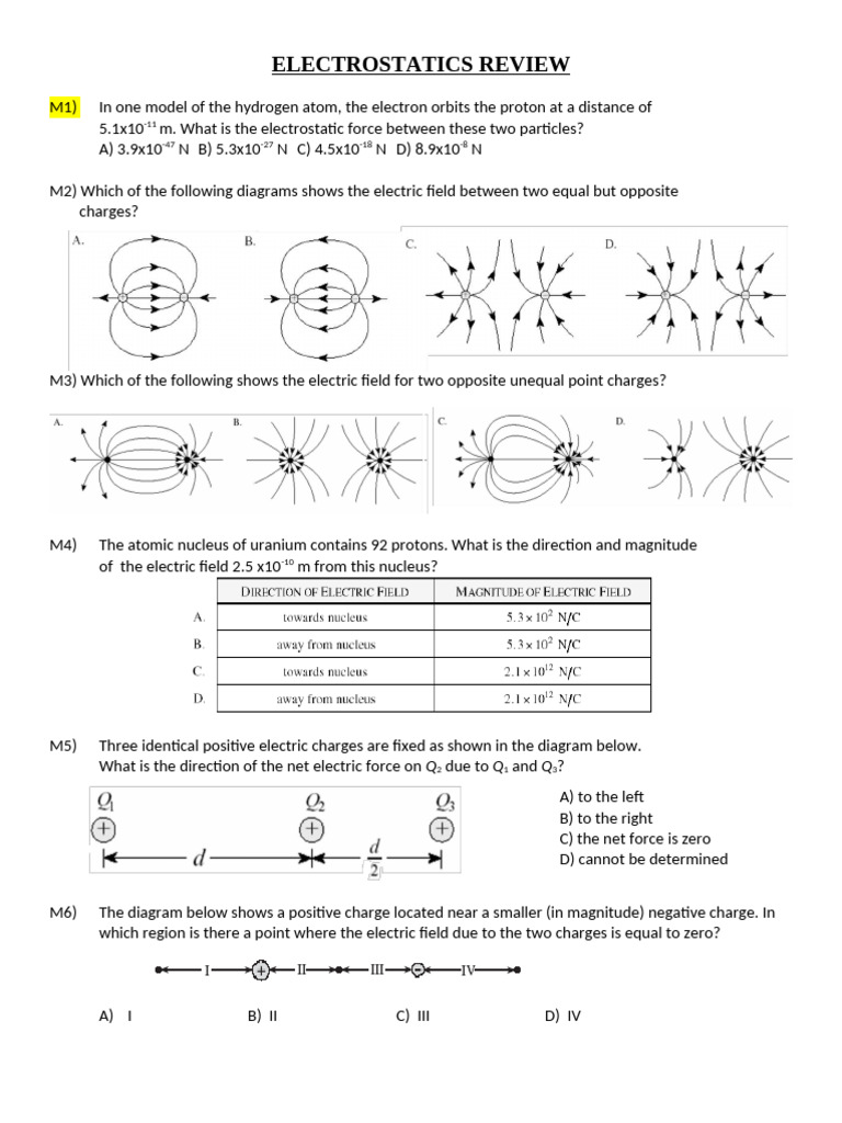 Electrostatiscs Review Physics 12 | PDF | Electric Field | Atomic Nucleus
