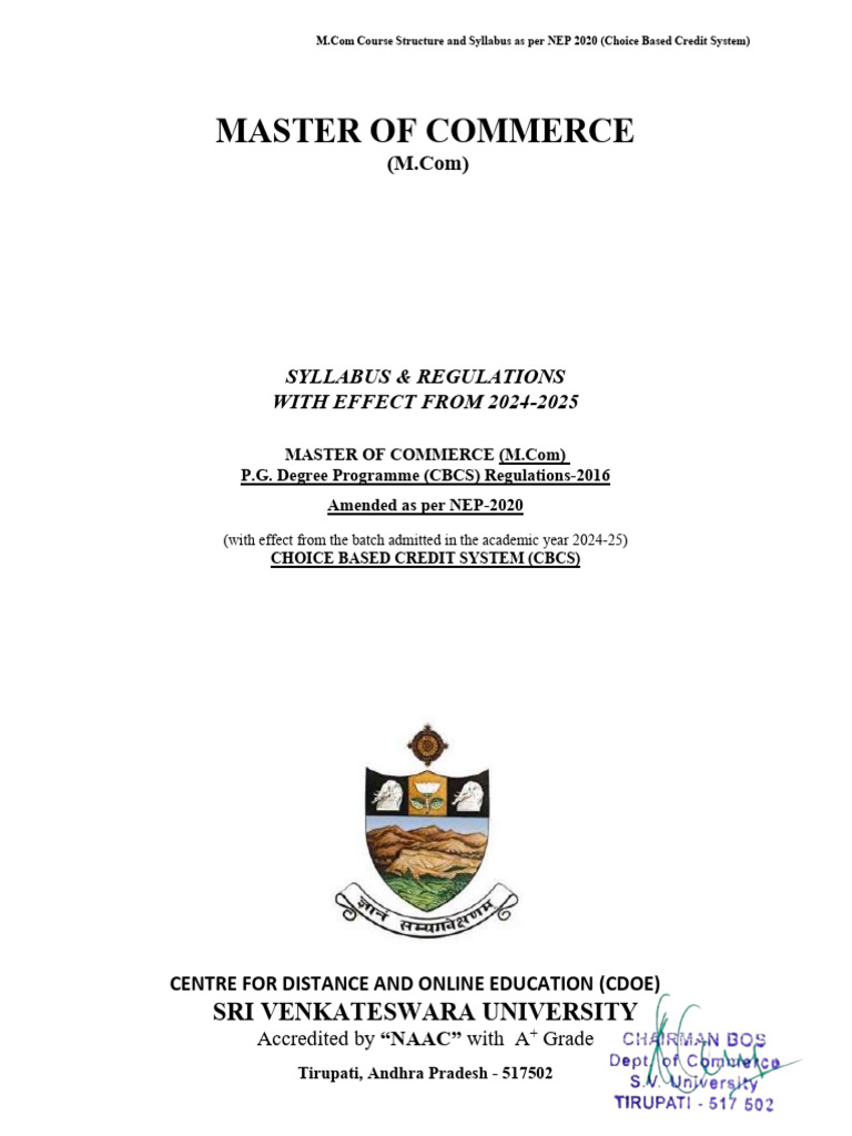 SVU MCom Syllabus 2024-25 | PDF | Organizational Behavior | Matrix ...