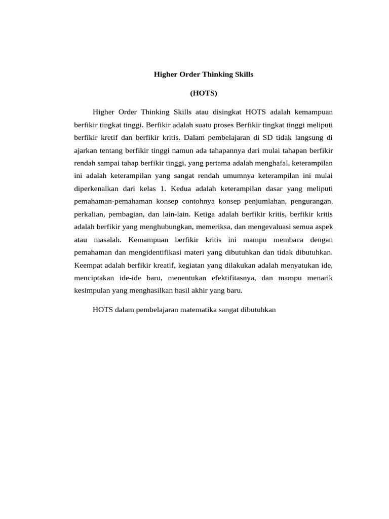 Higher Order Thinking Skills | PDF