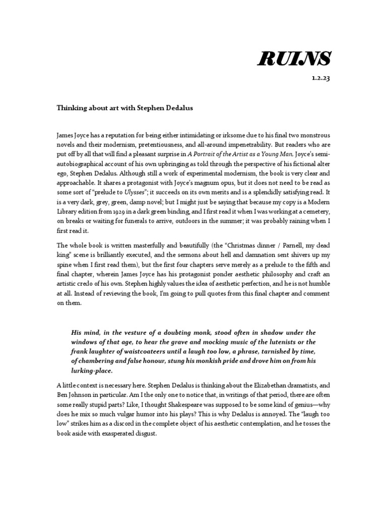 Thinking About Art With Stephen Daedalus | PDF | A Portrait Of The ...