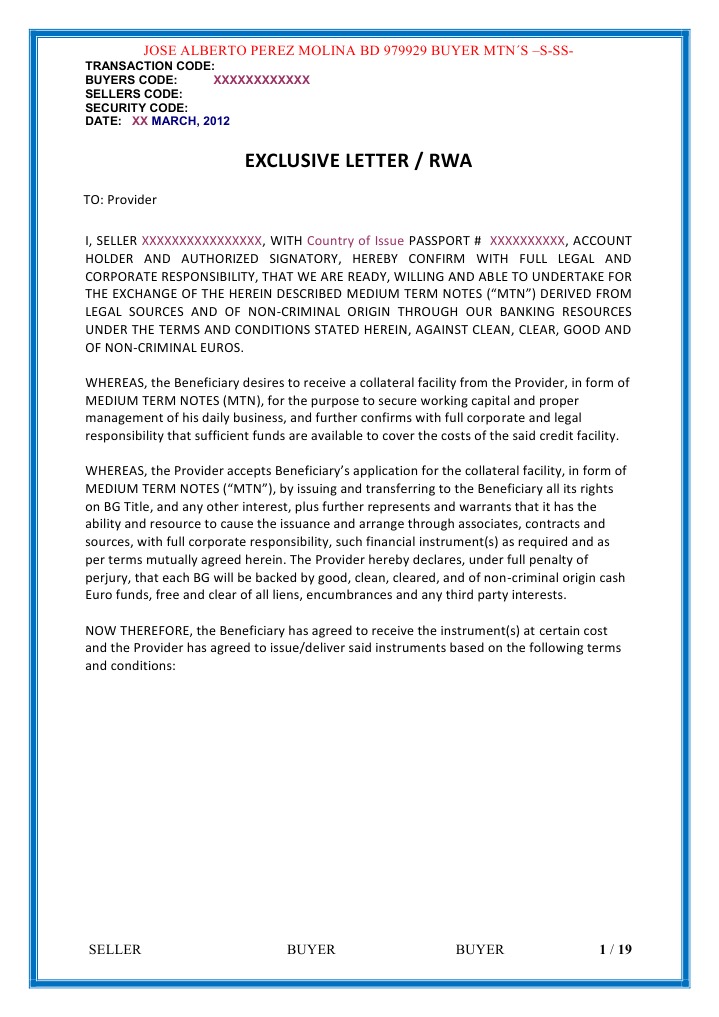 Buy Sell MTN Medium Term Notes Contract - With Pre-Advice | PDF | Euro ...