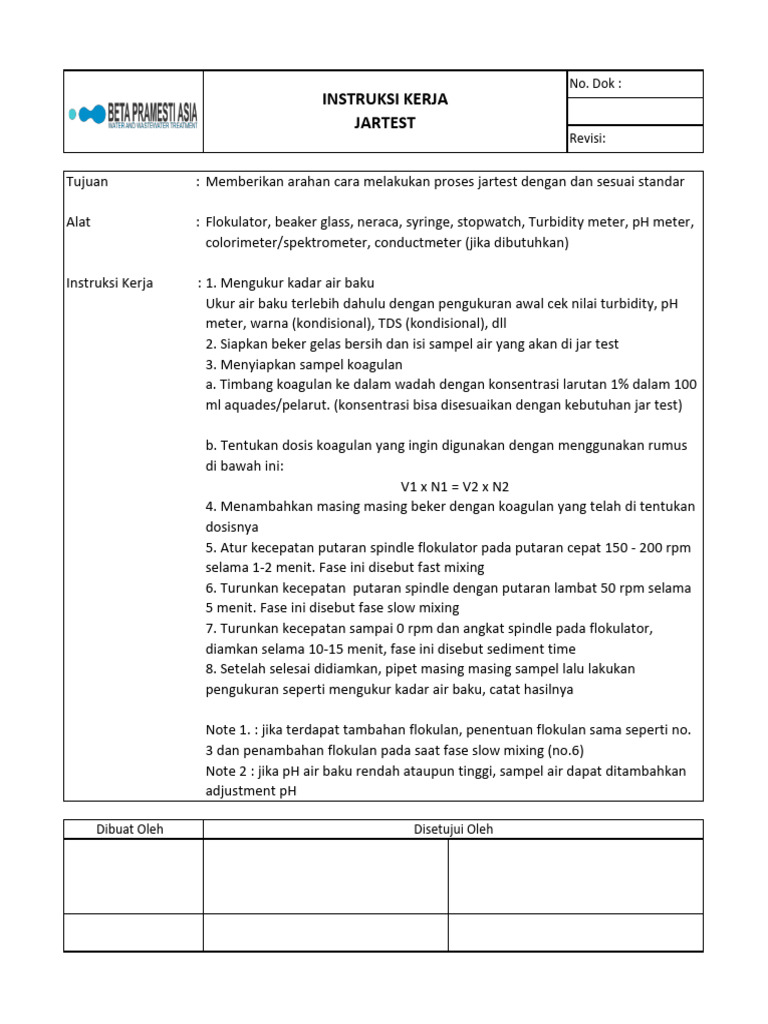 Prosedur Jartest dan Flokulasi Air | PDF