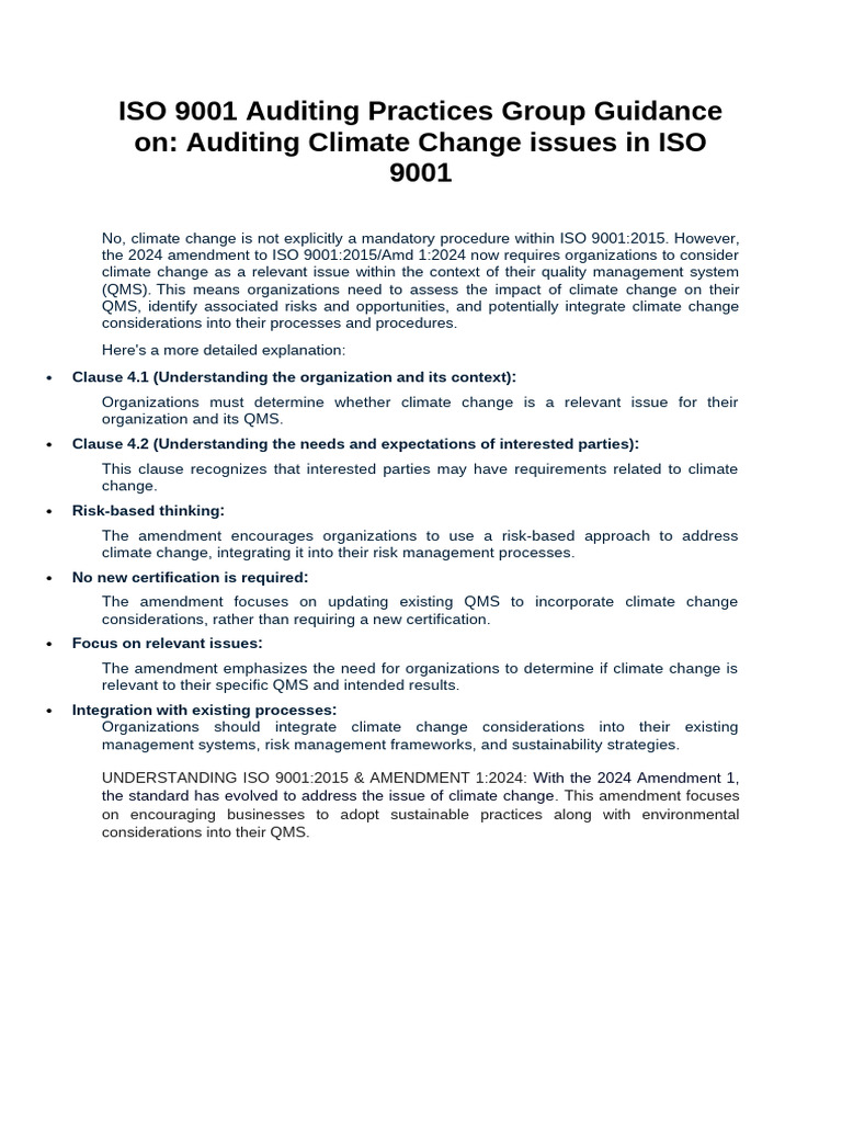 ISO 9001:2015 Climate Change Guidance | PDF