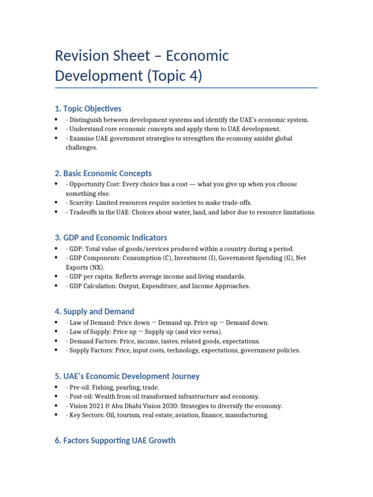 Revision Sheet Economic Development Topic4 Detailed | PDF | Gross Domestic Product | United Arab ...