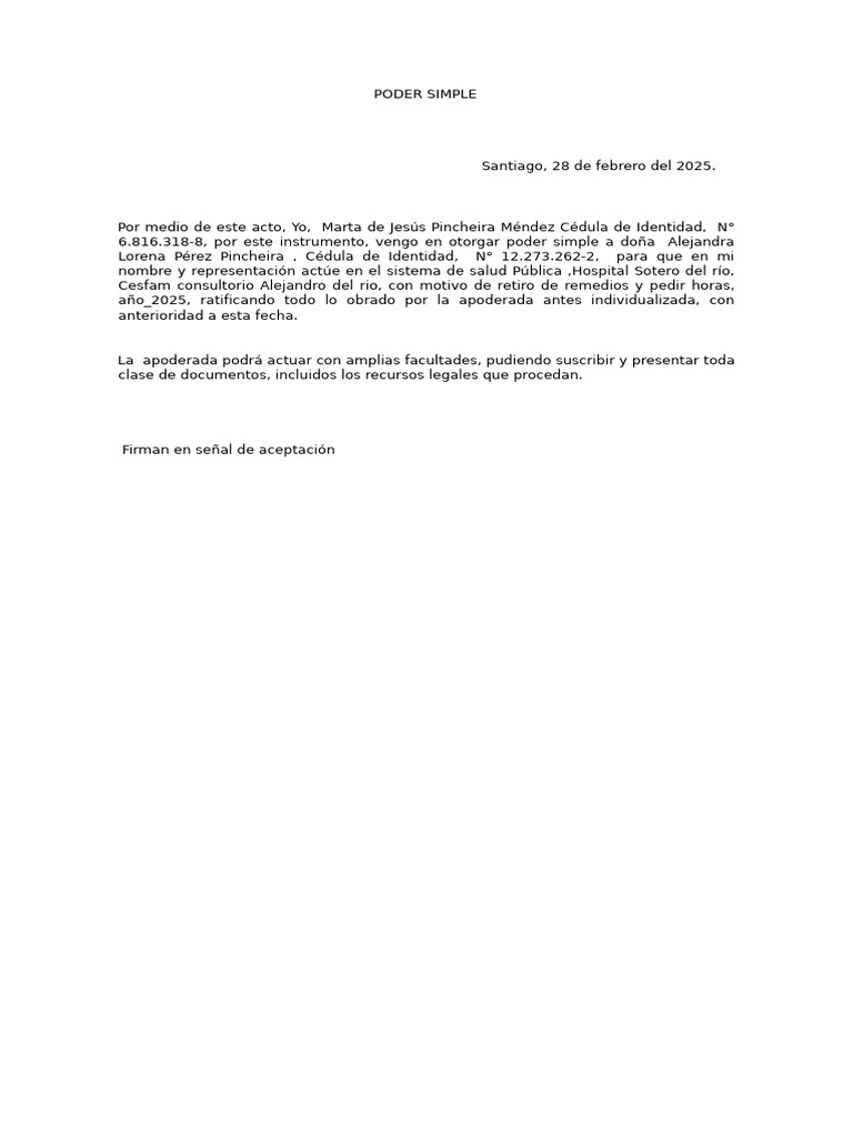 Formato Poder Simple Representante | PDF