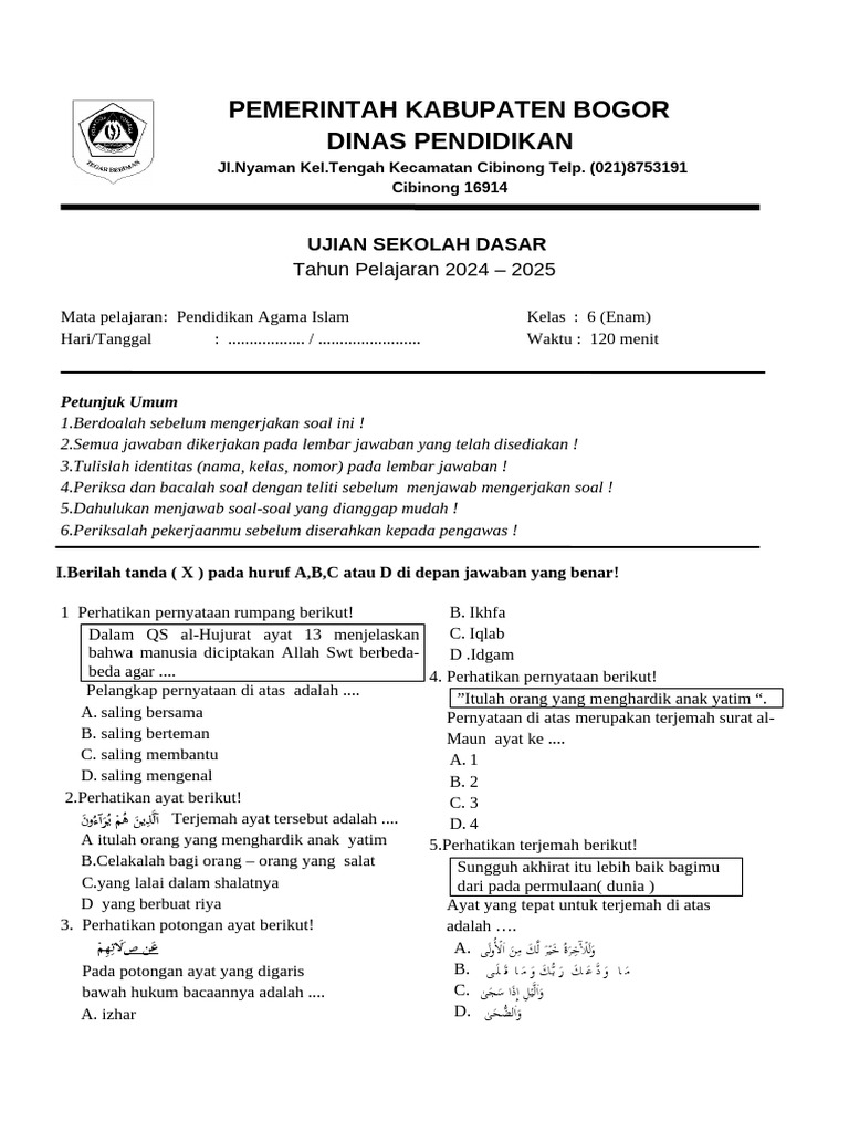 Soal Agama Islam US 2025 | PDF
