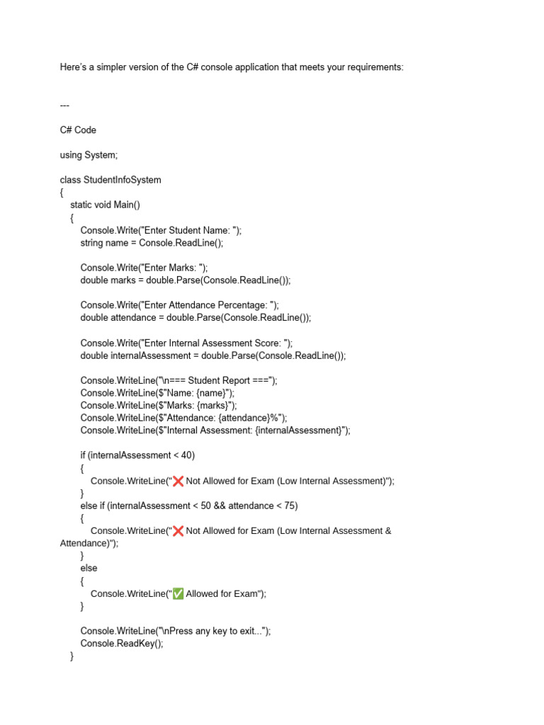 C# Students Internal Mark Assemement | PDF
