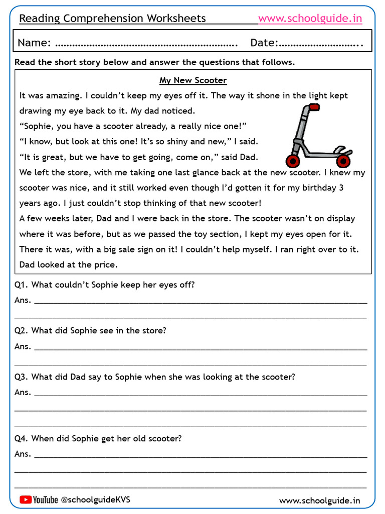 My New Scooter Reading Comprehension | PDF | Language Mechanics | Languages