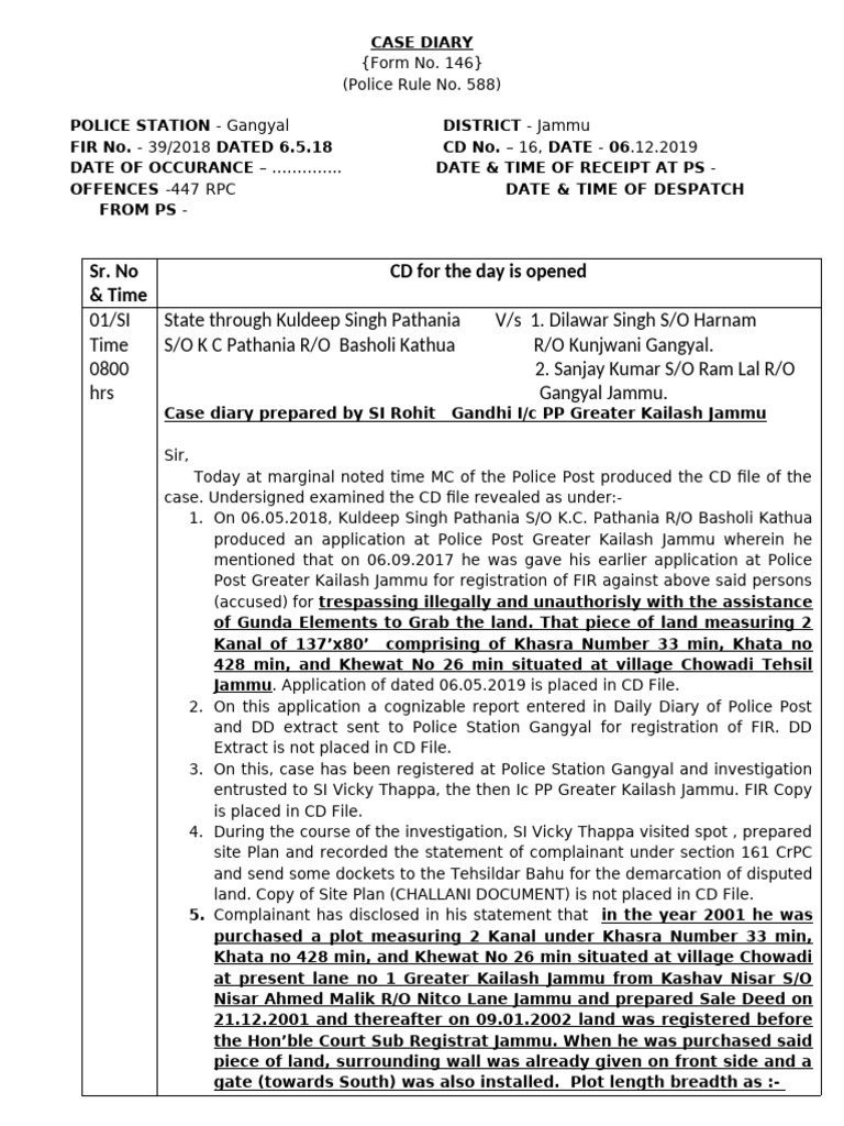 447 Criminal Trespas Case Diary | PDF | Crimes | Crime & Violence