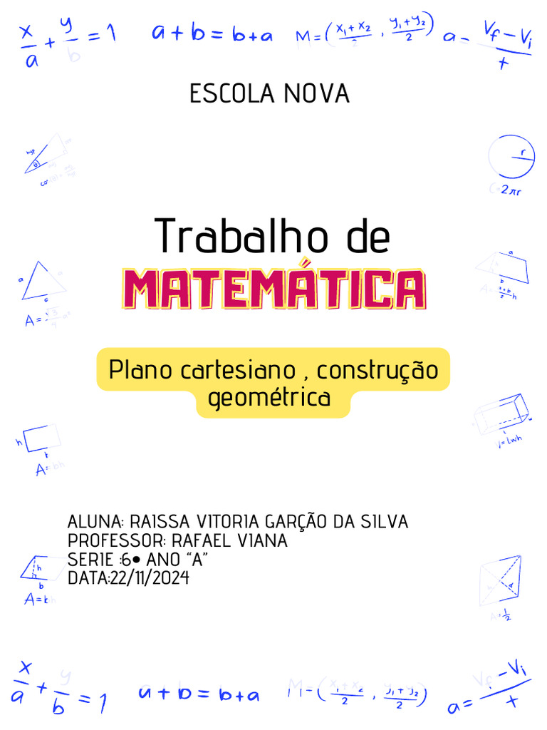 Capa de Trabalho Escolar Matemática A4 PDF | PDF