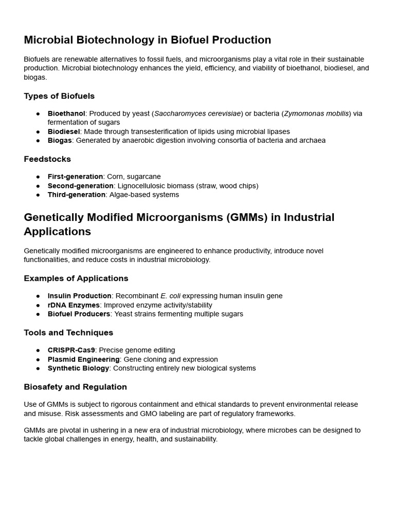 Microbial Biotechnology in Biofuel Production | PDF