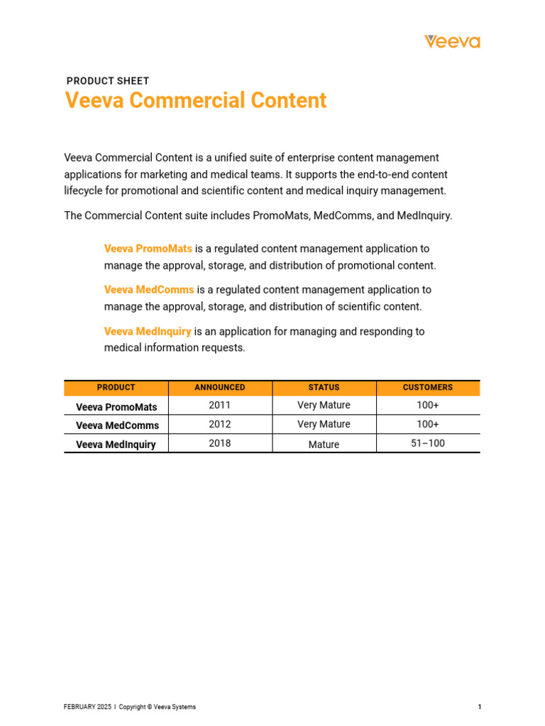 Veeva Product Sheet Commercial Content | PDF | Customer Relationship ...