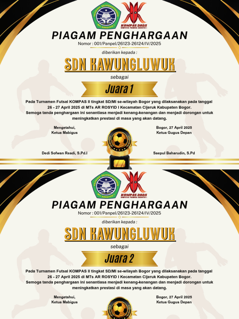 PIAGAM Penghargaan Futsal | PDF