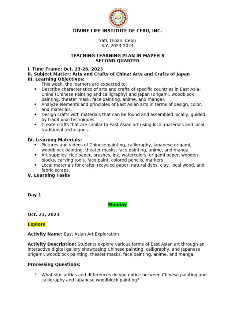 ARTS-8-WEEK 3 (Lesson 2 - Part 1-2) | PDF | Paintings | East Asia