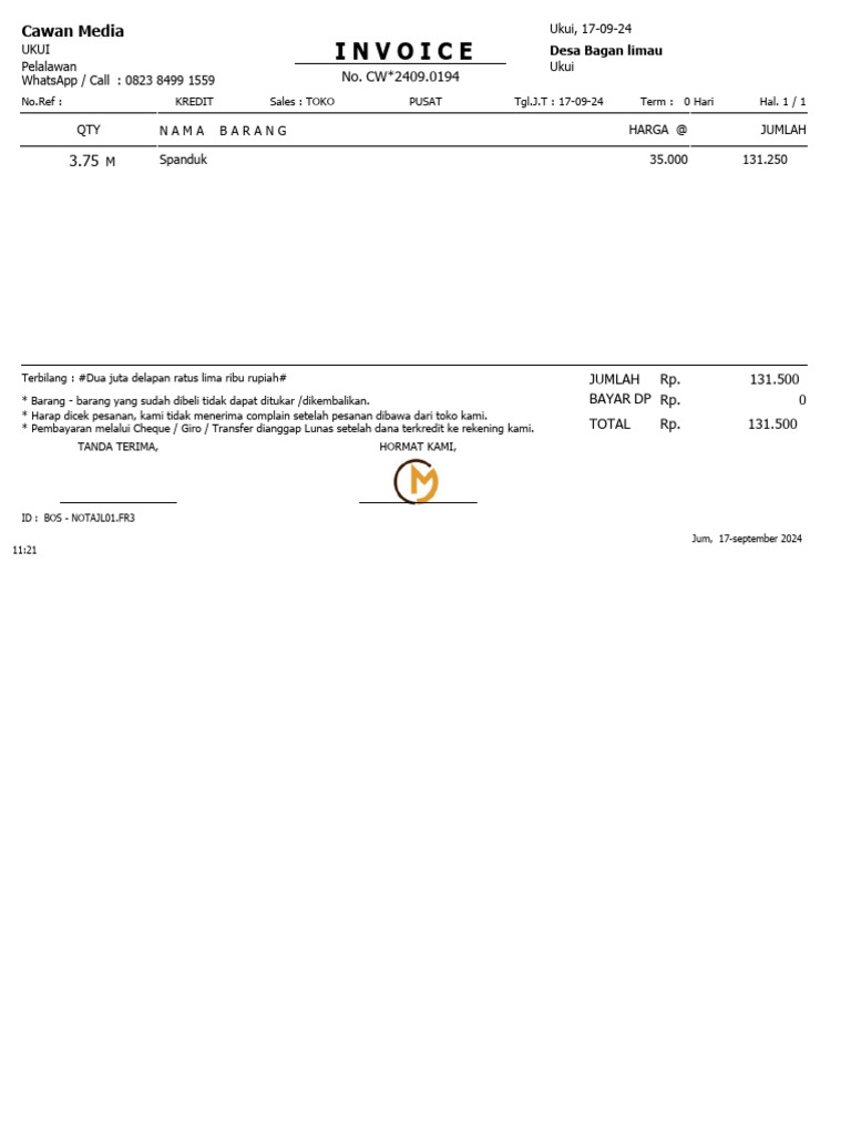 Invoice Spanduk Struktur | PDF