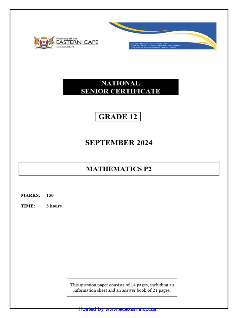 MATHS P2 QP GR12 SEPT 2024 - English - Watermark | PDF | Circle | Elementary Geometry