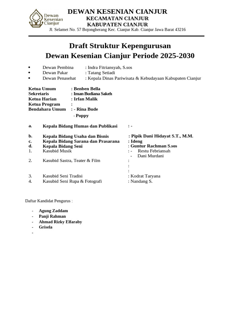 Draft Pengurus DKC | PDF