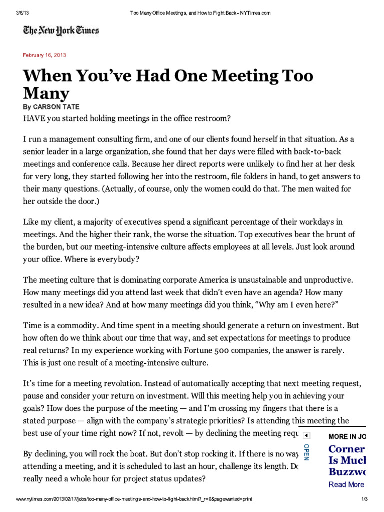 Too Many Office Meetings... Ight Back - NYTimes | PDF