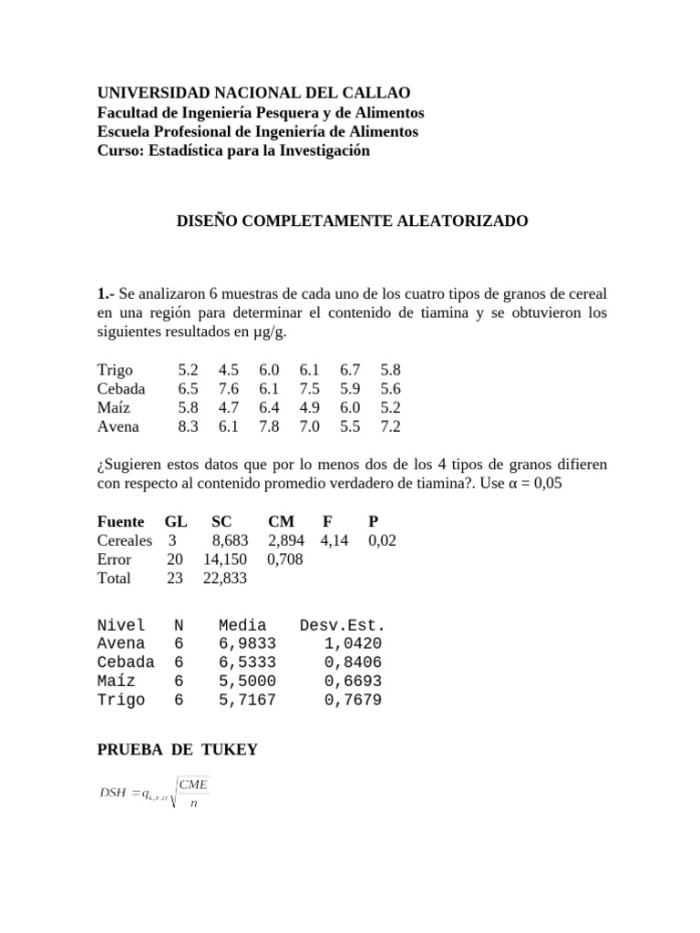 Ejercicios de Anva (Dca) | PDF | Estadísticas | Inferencia estadística