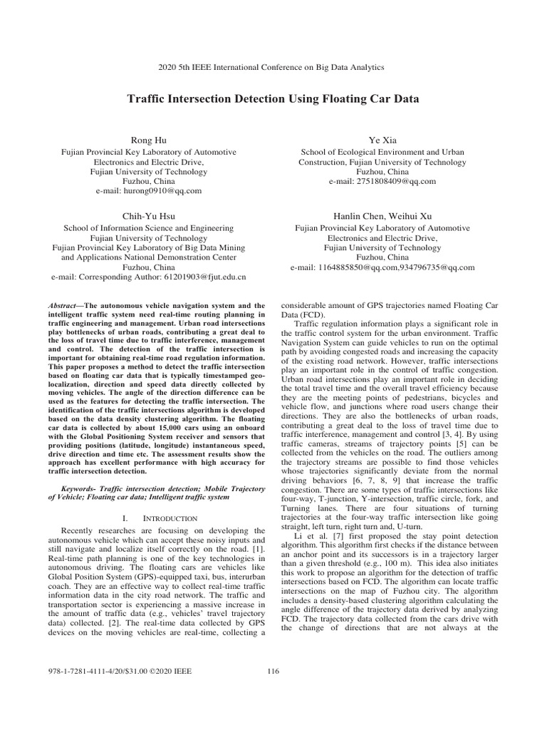 Traffic Intersection Detection Using Floating Car Data Pdf Cluster Analysis Traffic
