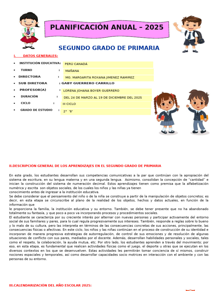 Planificacion Anual - Segundo Grado 2025 | PDF | Sustracción | Datos