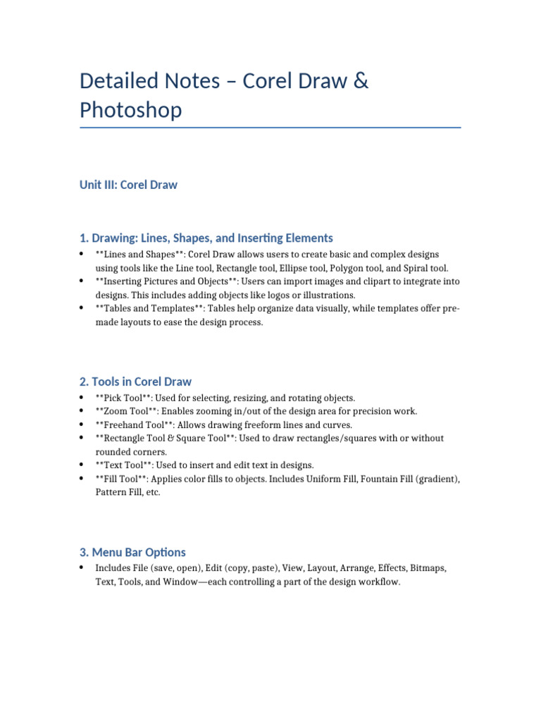 CorelDraw Photoshop Detailed Notes | PDF | Adobe Photoshop | Rgb Color ...