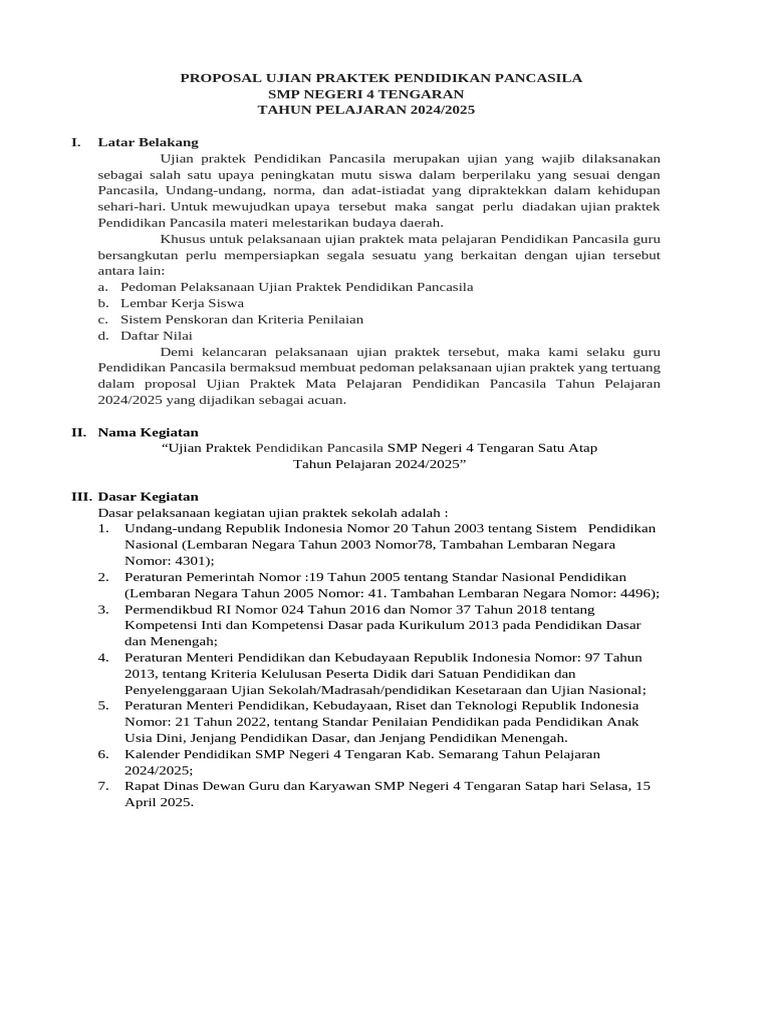 Proposal Ujian Praktek PPKN 2025 | PDF