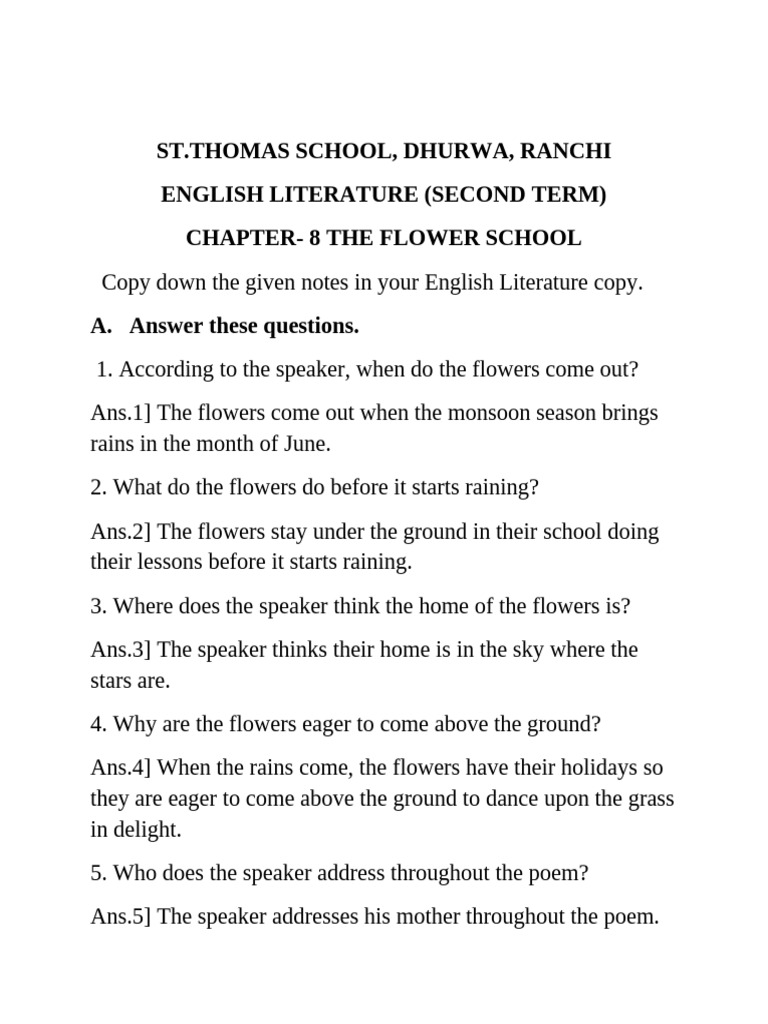 ch-8 The Flower School For STD 5 | PDF