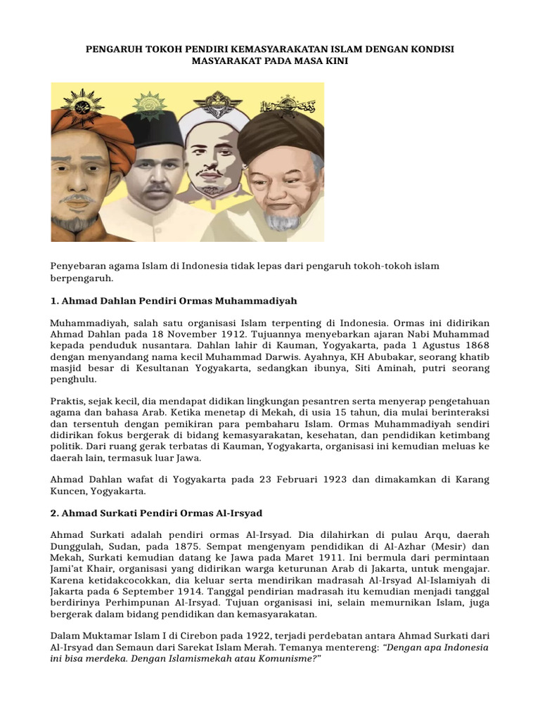 Pengaruh Tokoh Pendiri Ormas Islam | PDF