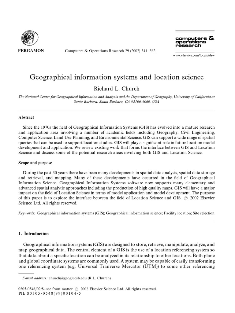 Church - 2002 - GIS and Location Science | PDF | Geographic Information ...