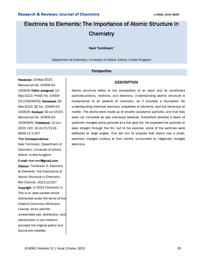 Electrons To Elements The Importance of Atomic Structure in Chemistry ...