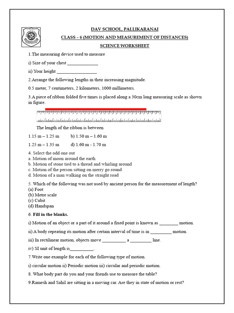 Class 6 - Science Worksheet | PDF | Metre | Sewing Machine
