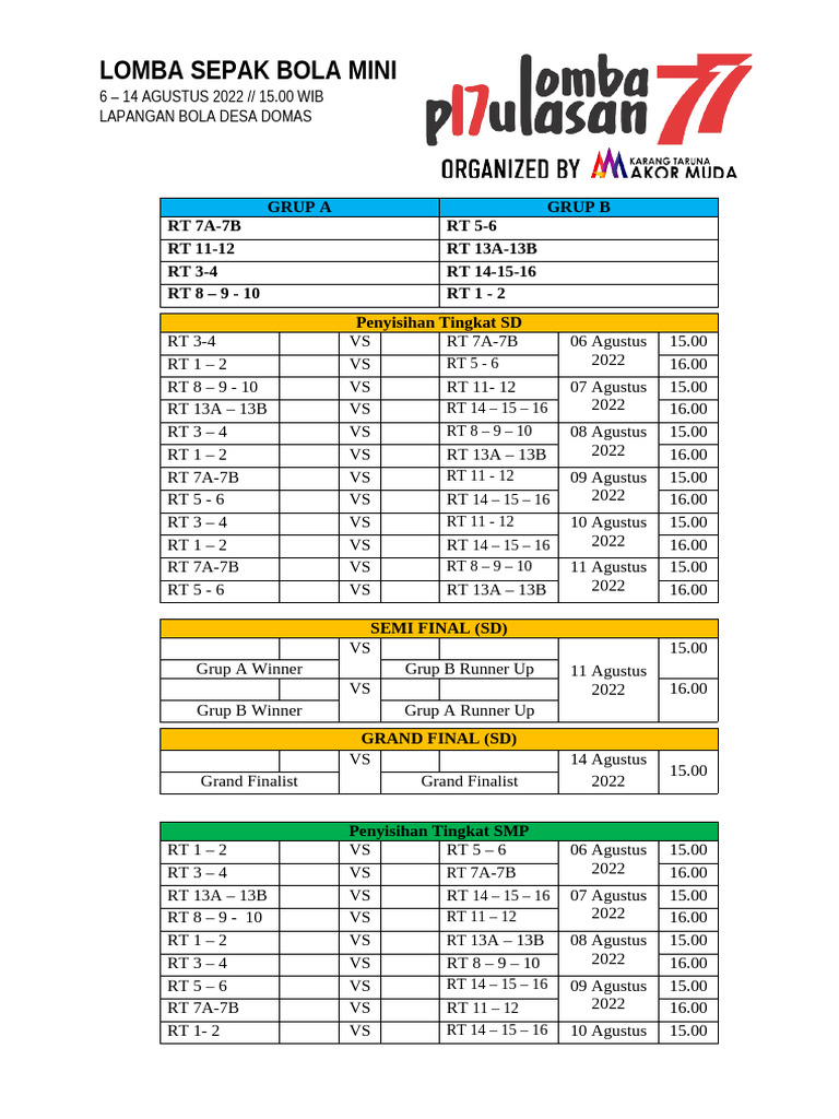 Jadwal Lomba 2022 | PDF